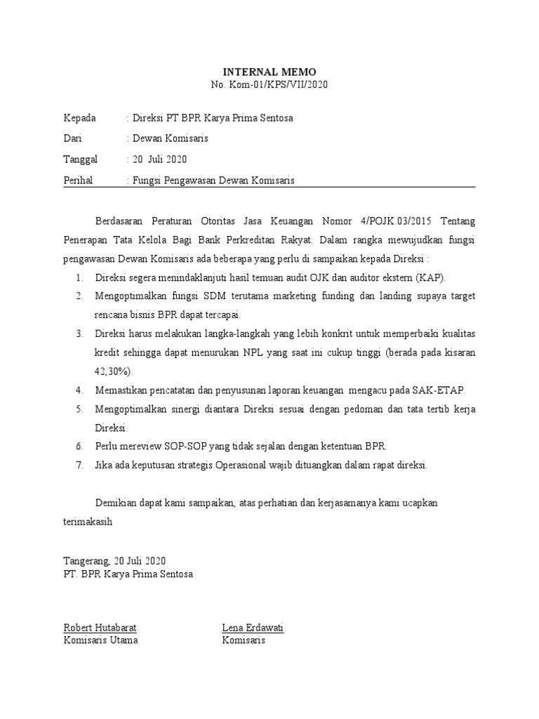 Internal Memo Sentosa | PDF