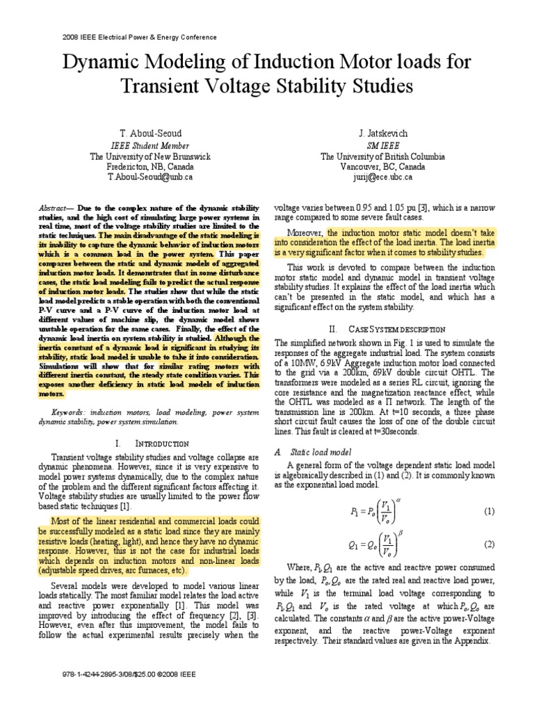 Dynamic Modeling of Induction Motor Loads For Transient Voltage ...