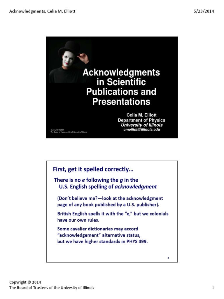 Acknowledgments in Scientific Publications and Presentations | PDF ...