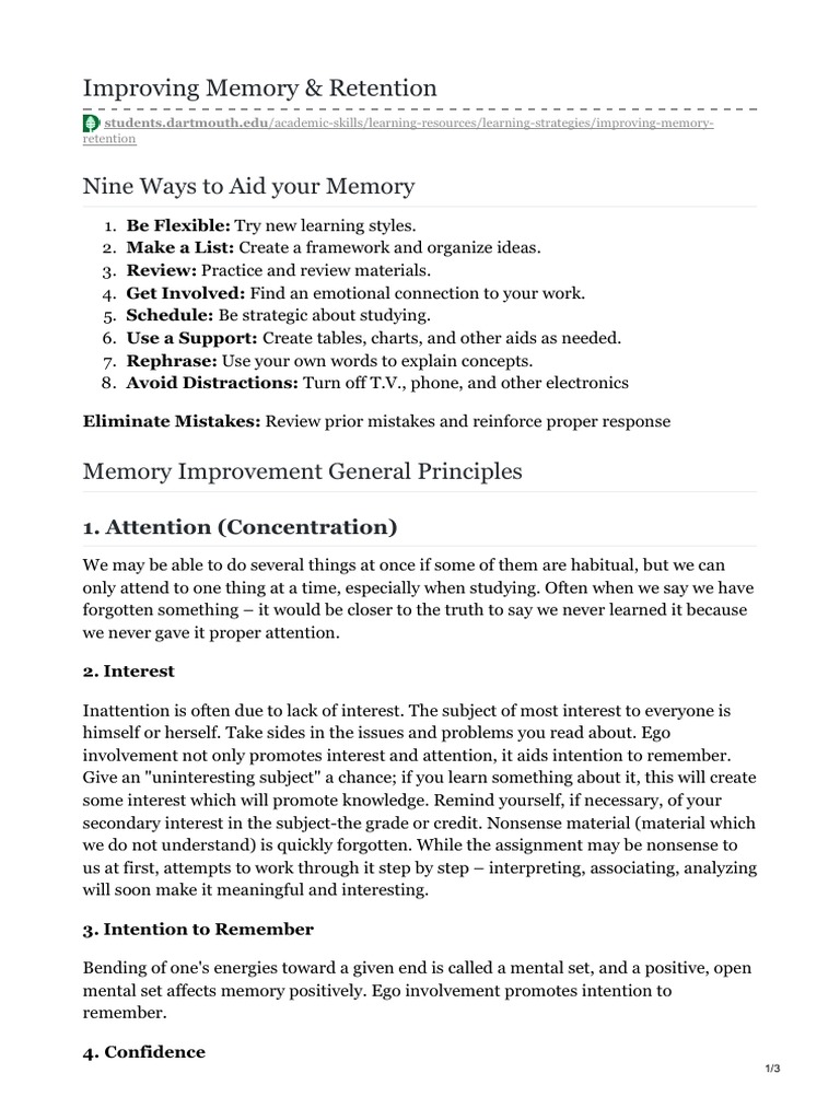 Improving Memory Retention | PDF | Idea | Memory