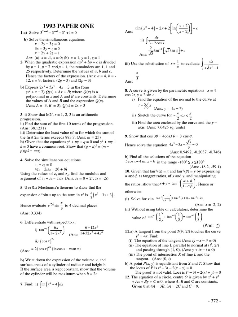 UACE Math QB 1993-2015 | PDF | Sine | Force