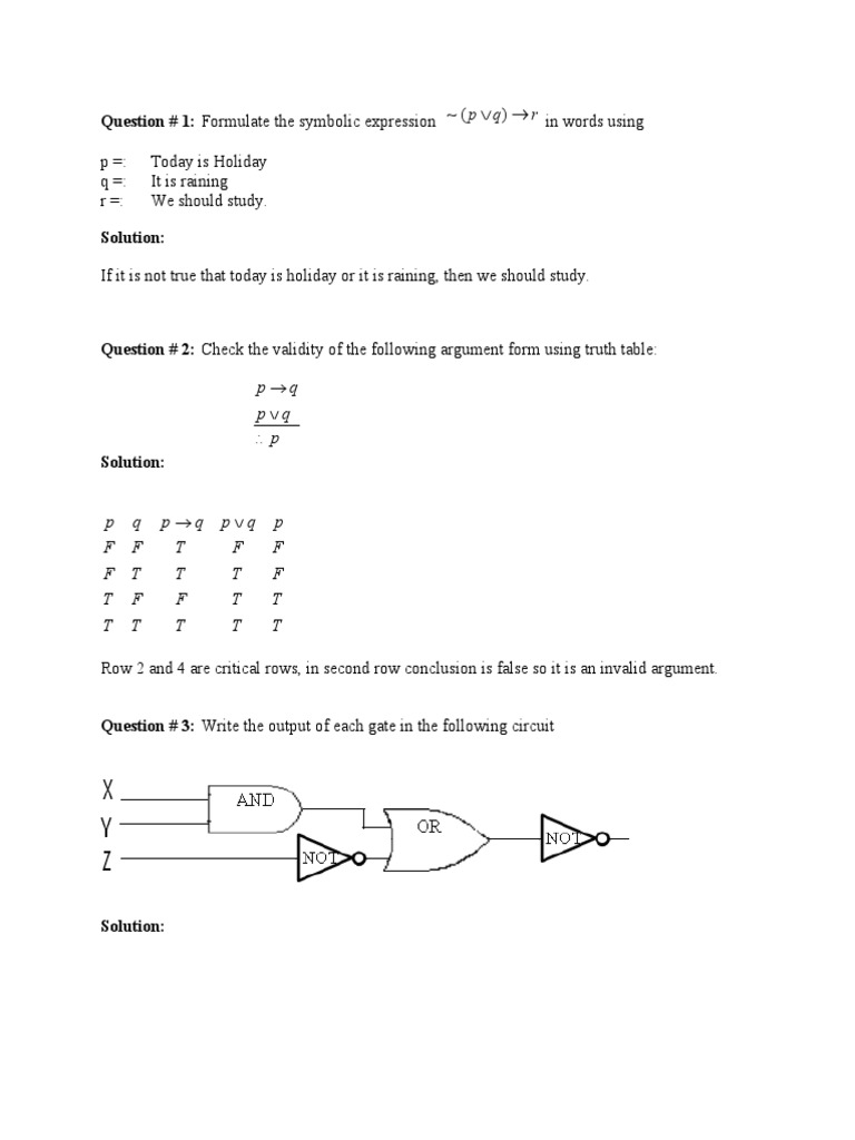 Question # 1: Formulate The Symbolic Expression ( | PDF | Argument | Mathematical Logic
