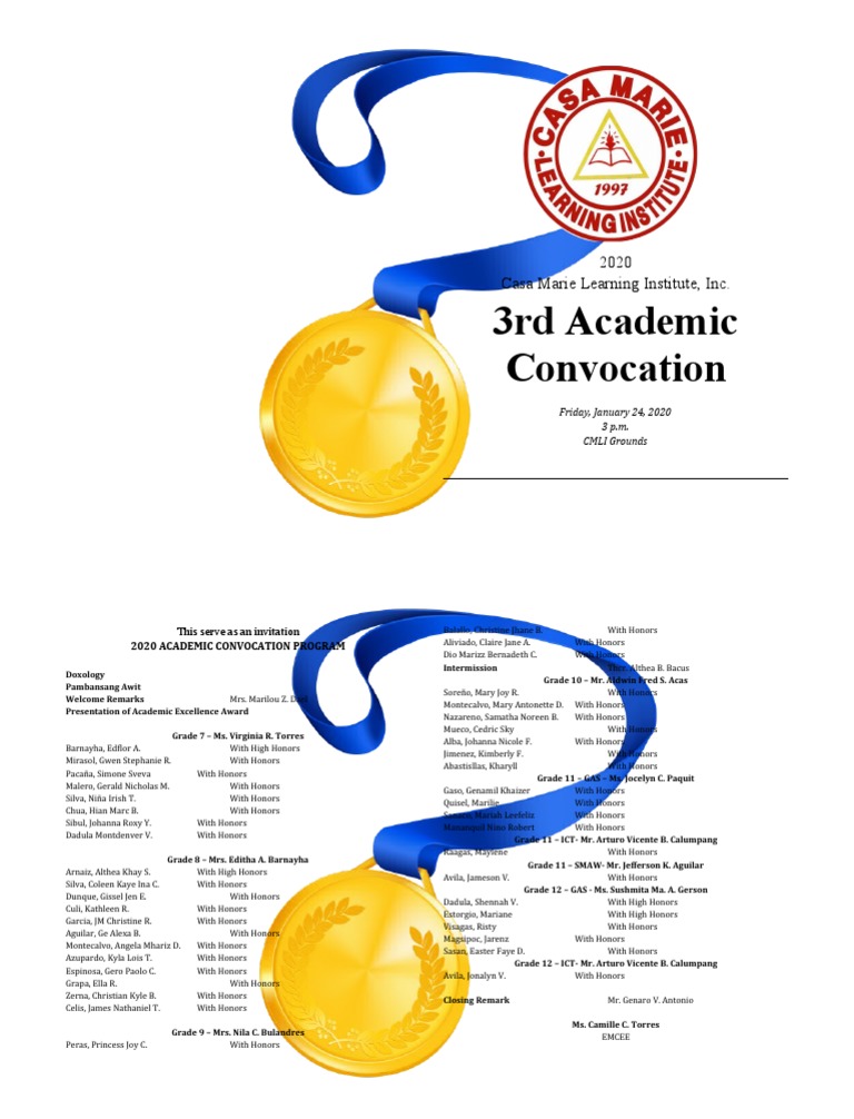 3rd Academic Convocation: 2020 Casa Marie Learning Institute, Inc | PDF