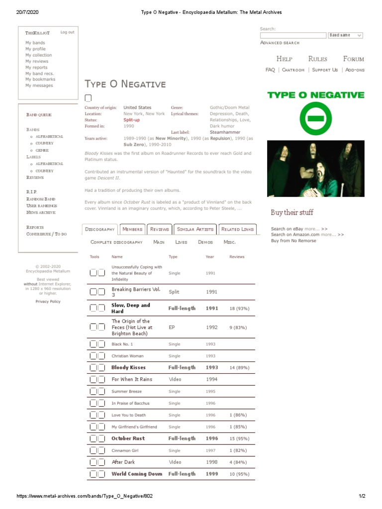 Type O Negative - Encyclopaedia Metallum - The Metal Archives PDF | PDF ...