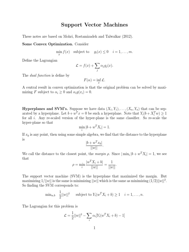 Support Vector Machines: An Introduction to Convex Optimization, Hyperplane Classifiers, Margins ...