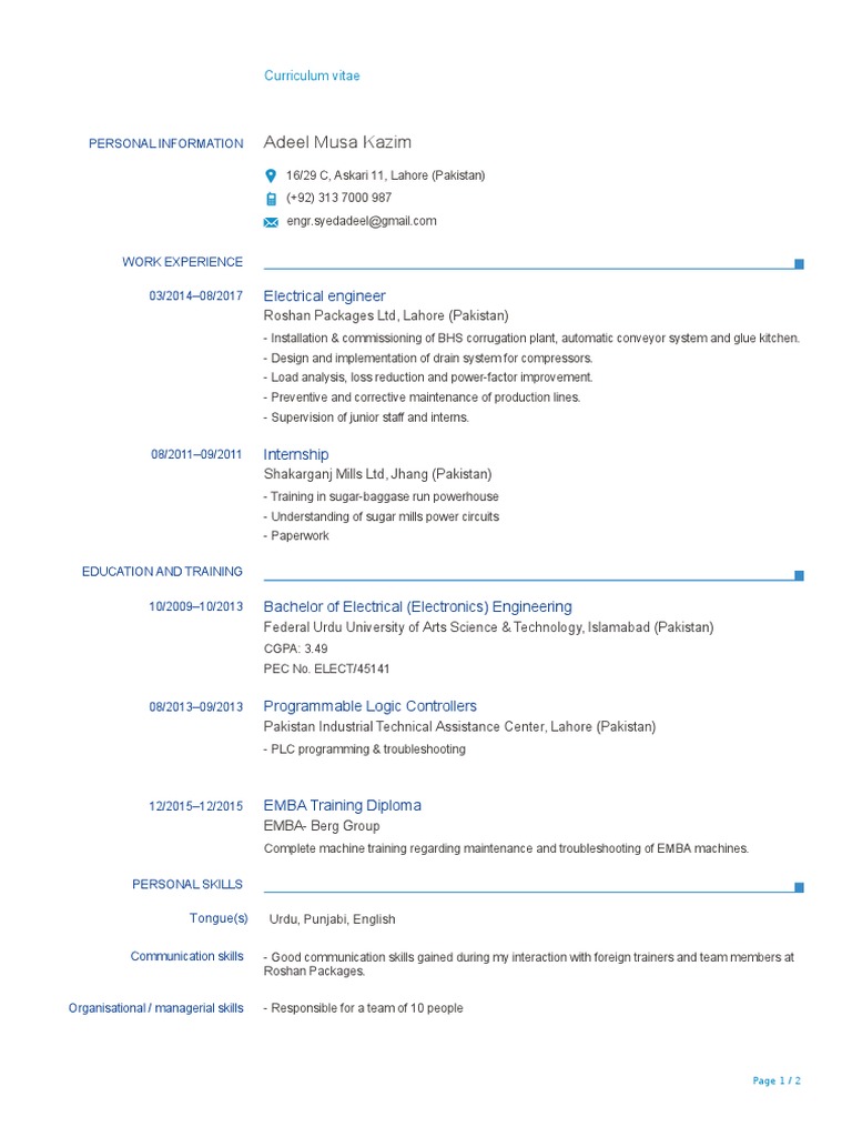 Adeel Musa Kazim: Electrical Engineer | Download Free PDF ...