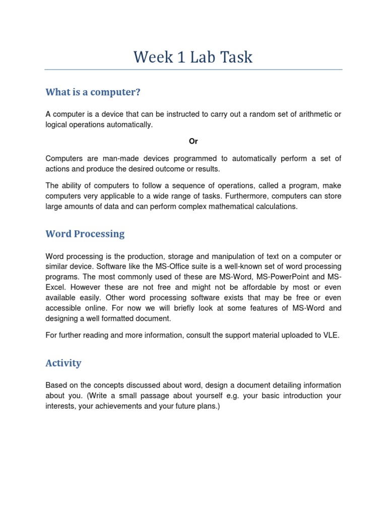 Week 1 Lab Task - 2017 | PDF