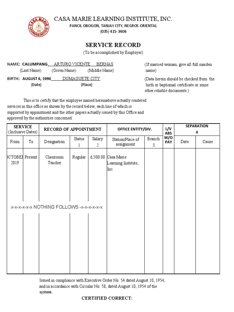 Teacher's Service Record | PDF | Adulthood | Government
