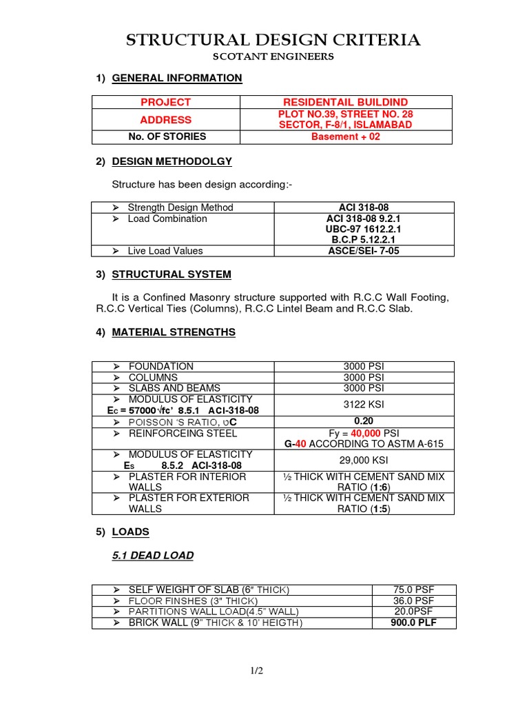 4-Design Criteria | PDF | Wall | Column