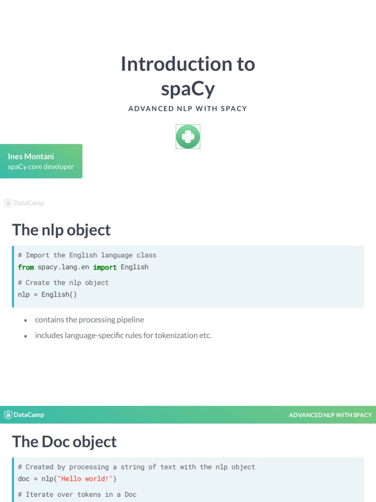 Introduction To Spacy: Ines Montani | PDF | Part Of Speech | Morphology