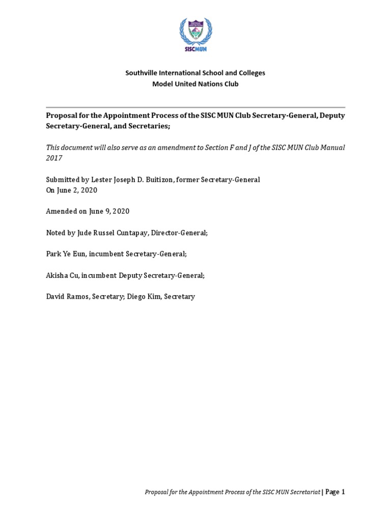 Amended MUN Appointment Process Proposal | PDF | United Nations ...