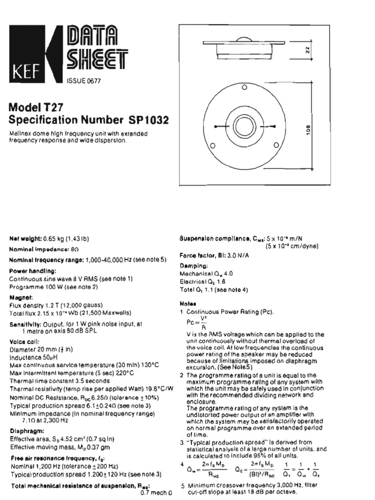 Kef Driver Spec Sheets PDF | PDF