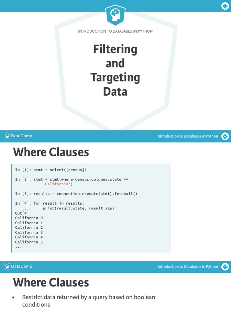 Introduction To Databases in Python: Filtering and Targeting Data | PDF | Python (Programming ...