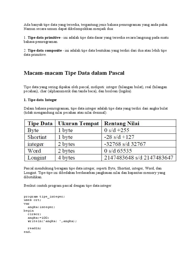 Tipe Data Pascal untuk Pemula | PDF
