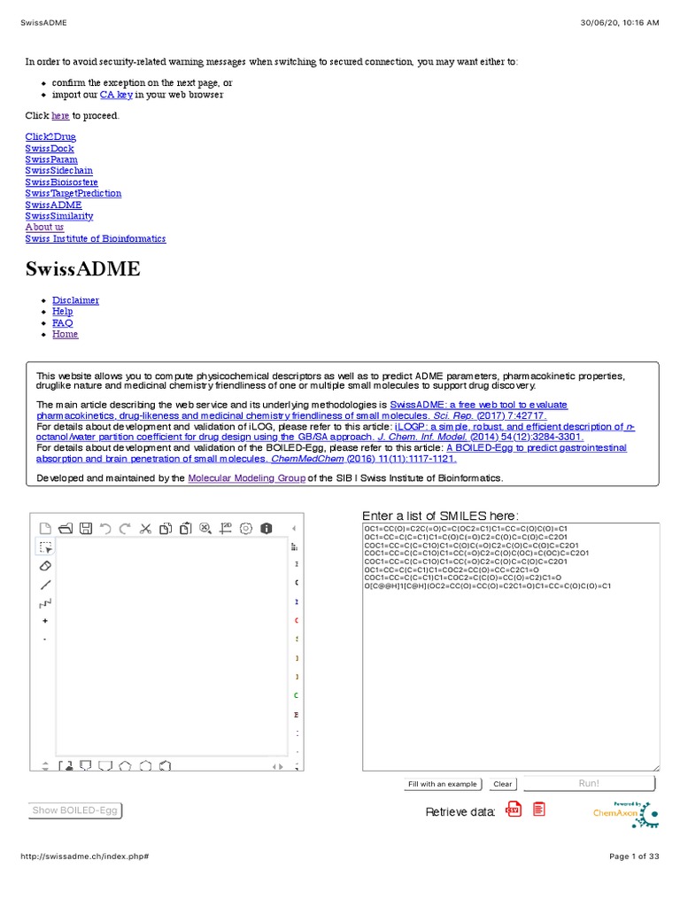 Swissadme: Enter A List of Smiles Here | PDF | Hydrogen Bond | Solubility