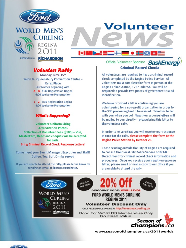 Volunteer Rally for Curling Championship | PDF | Cheque | Sports