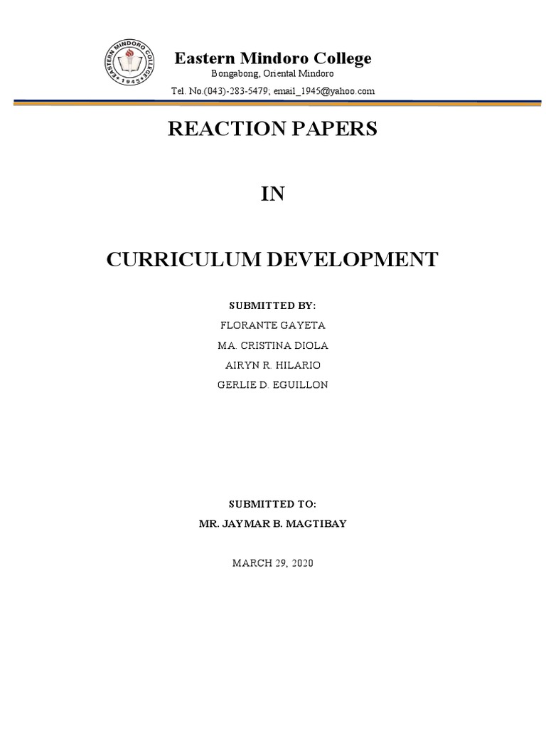 Reaction Paper-Curr - Devt | PDF | Curriculum | Evaluation
