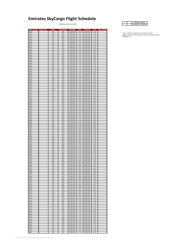 Emirates Skycargo Flight Schedule: Flight Number Route Type Origin ...
