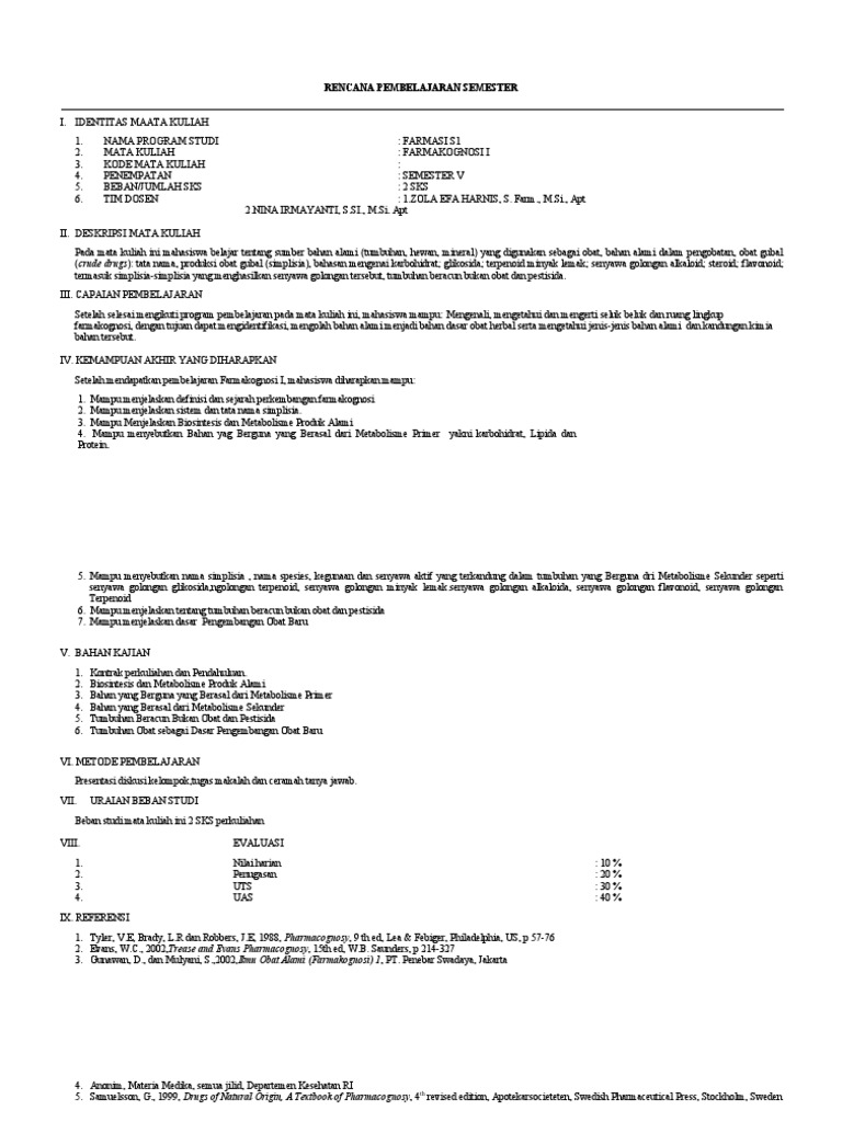 Contoh RPS Prodi S1 Farmasi | PDF