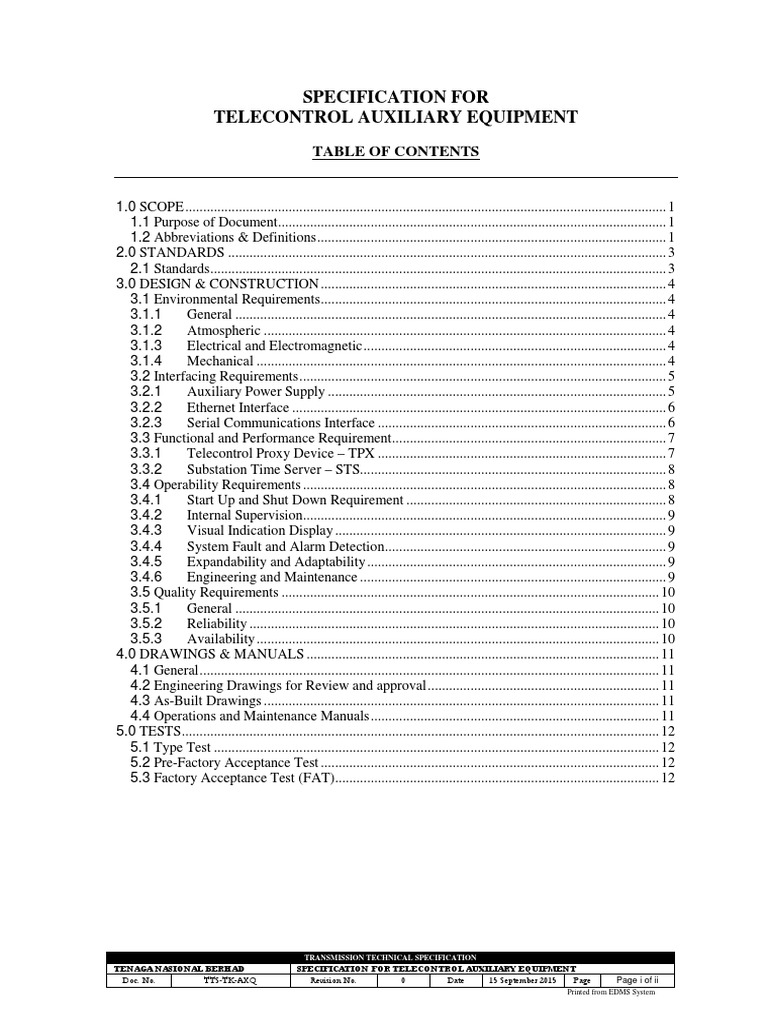 Specification For Telecontrol Auxiliary Equipment: Doc. No. Tts-Tk-Axq ...