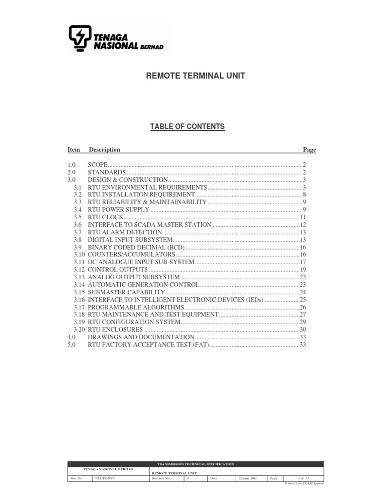 Remote Terminal Unit: Item Description | PDF | Electromagnetic ...