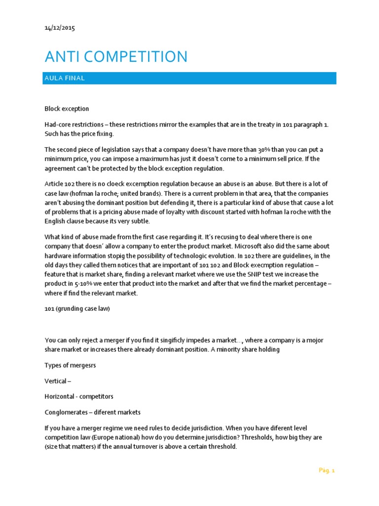Anti Competition Law | PDF | Mergers And Acquisitions | Competition Law
