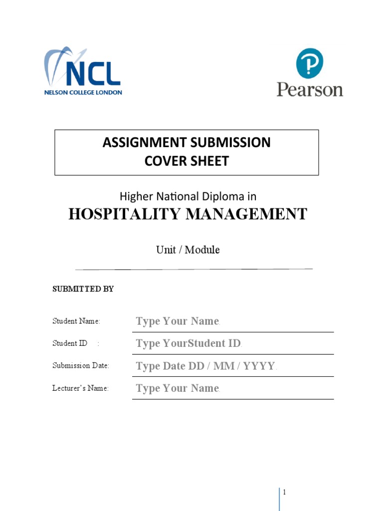 Hospitality Management: Assignment Submission Cover Sheet | PDF ...