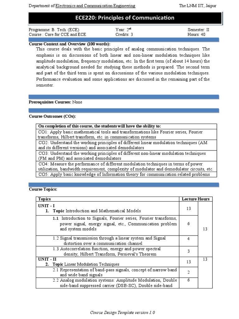 Principles of Communication Course ECE220 | PDF | Modulation ...
