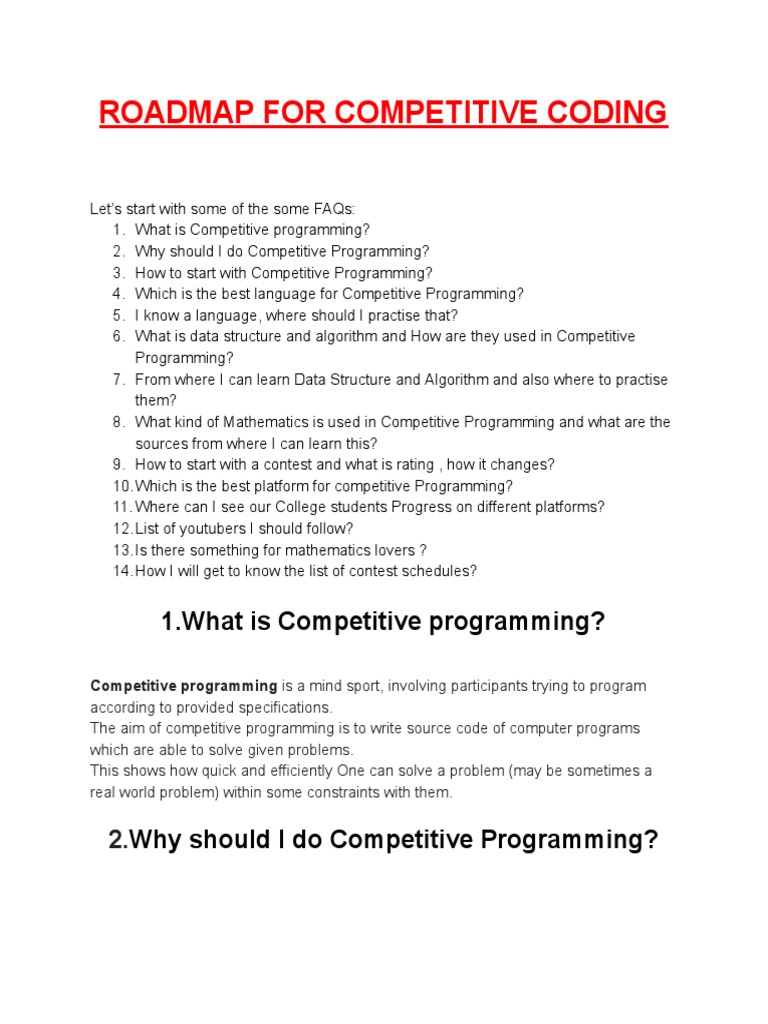 Roadmap For Competitive Coding | PDF | Computer Programming | Algorithms Roadmap For Competitive Coding | PDF | Computer Programming | Algorithms