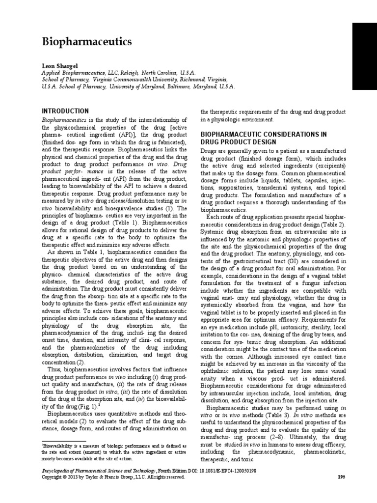 Biopharmaceutics: Leon Shargel | PDF | Gastrointestinal Tract | Cell ...