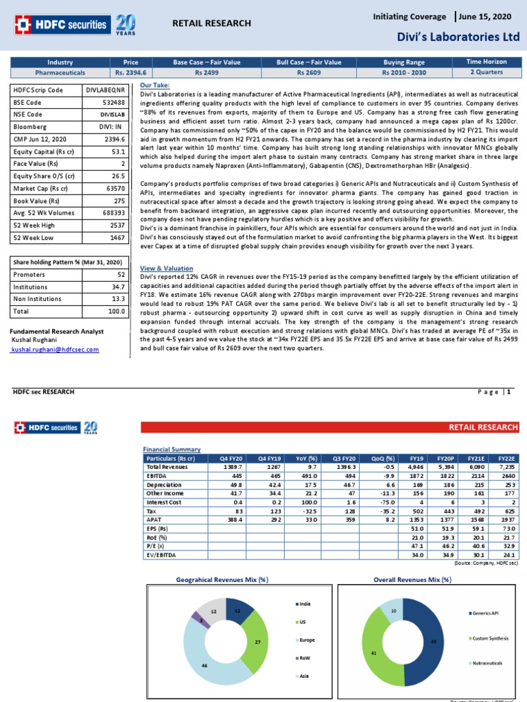 Divi's Laboratories: 2030 Price Target Insights | PDF | Financial ...