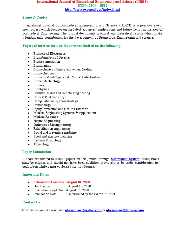 International Journal of Biomedical Engineering and Science (IJBES ...