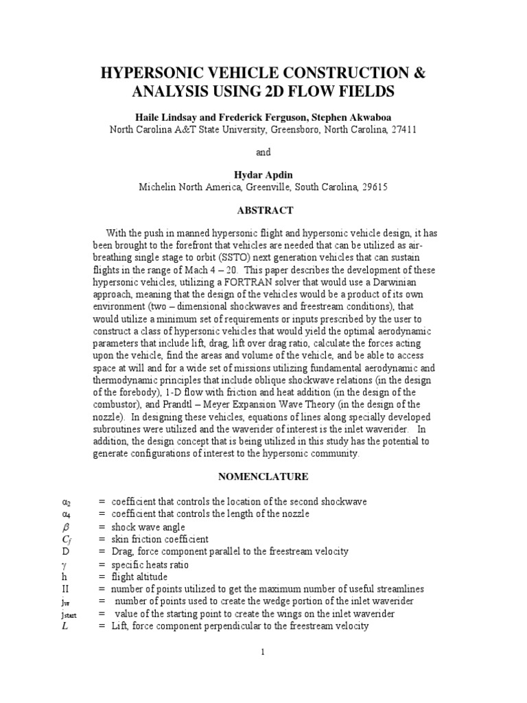 Hypersonic Vehicle Construction & Analysis Using 2D Flow Fields | PDF ...