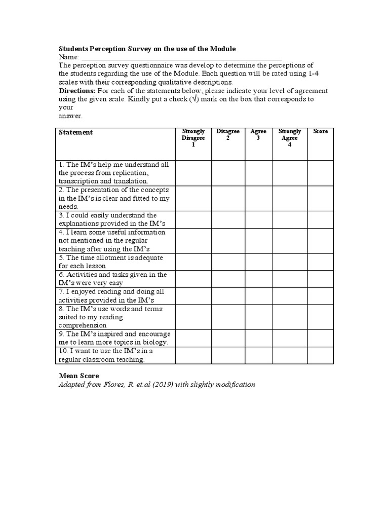 Students Perception Survey On The Use of The Modul | PDF