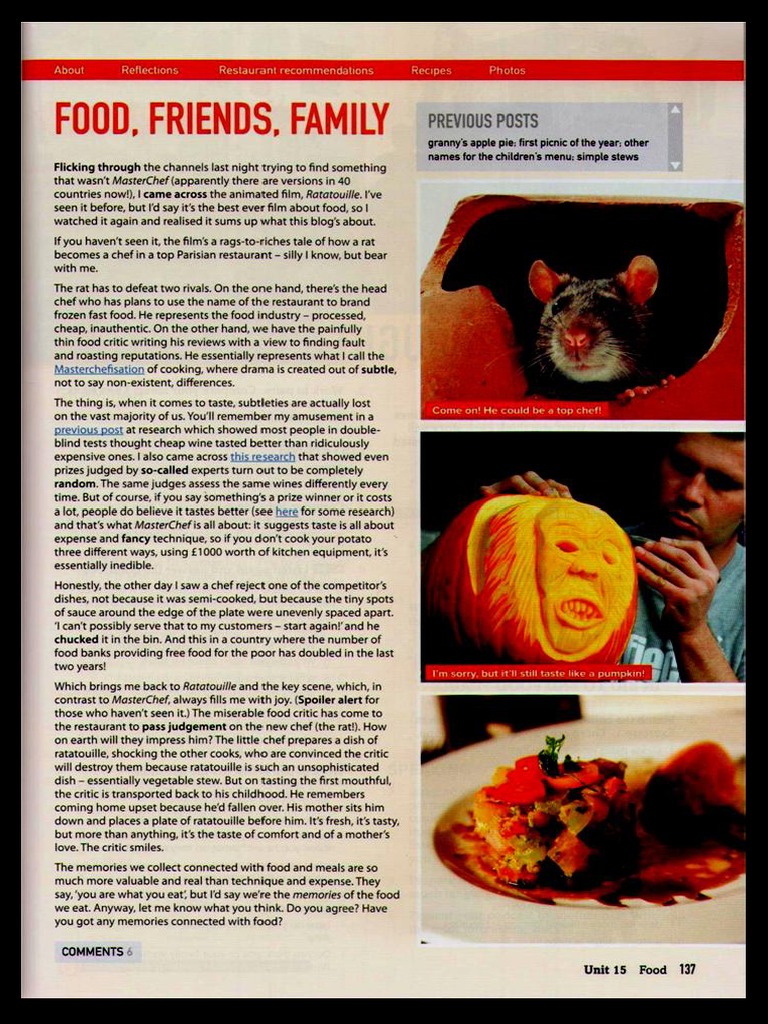 Food Friends Family Advanced Reading | PDF