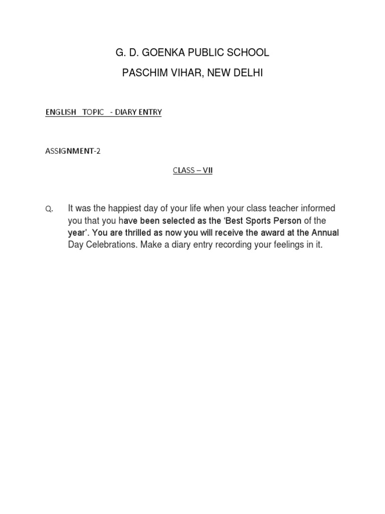Diary Entry Assignment PDF | PDF