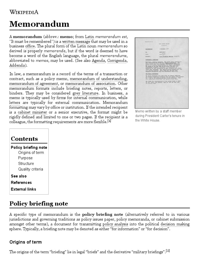 Memorandum - Wikipedia | PDF | Memorandum | Public Sphere