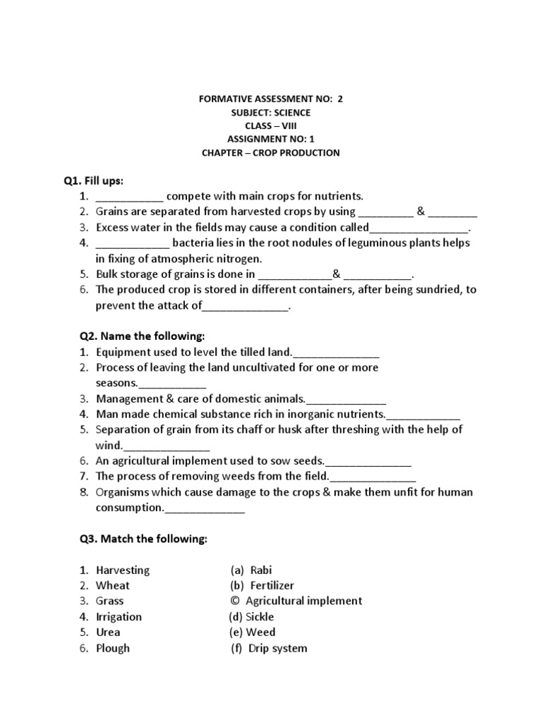 CBSE Class 8 Science Worksheet | PDF | Crop Rotation | Fertilizer