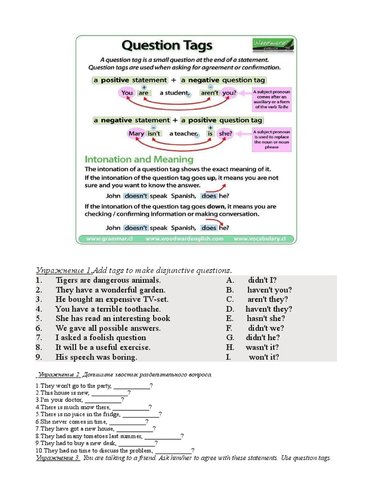 Упражнение 1.Add tags to make disjunctive questions | PDF