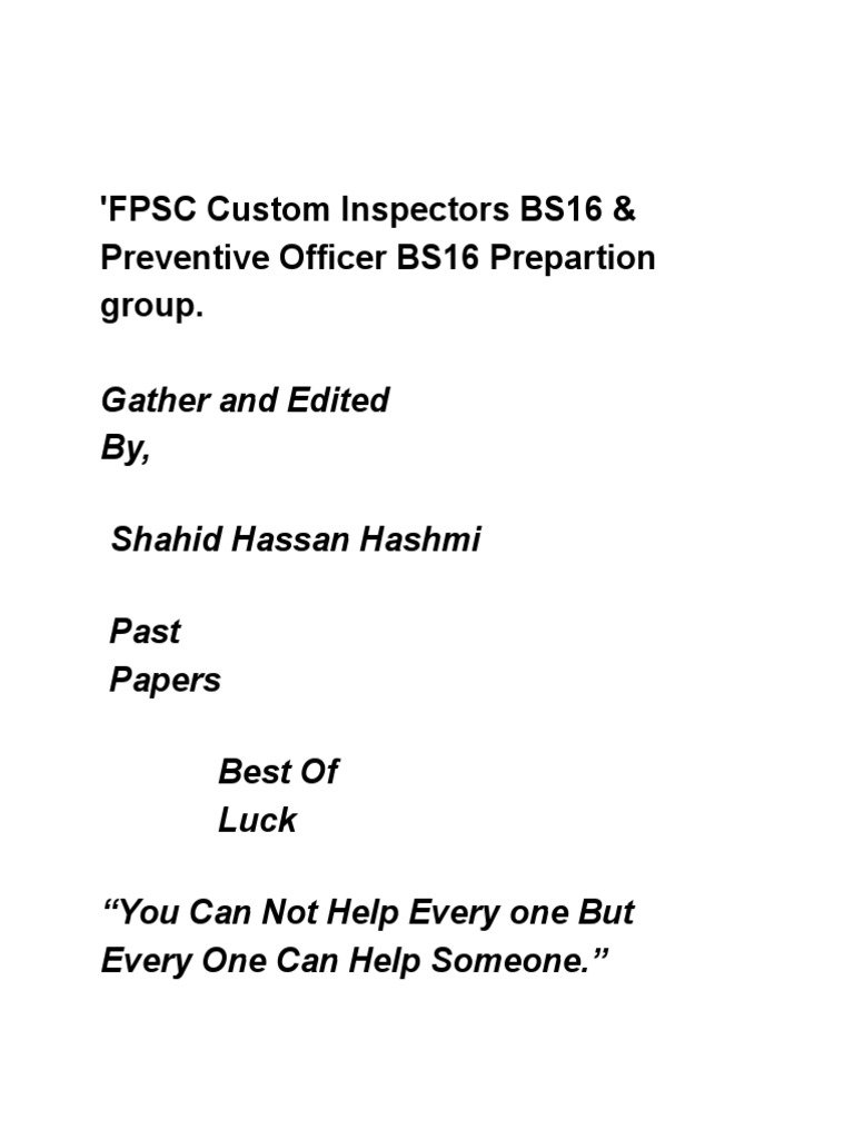FIA Inspector and Custom Inspector Solved Past Papers 2 | PDF ...