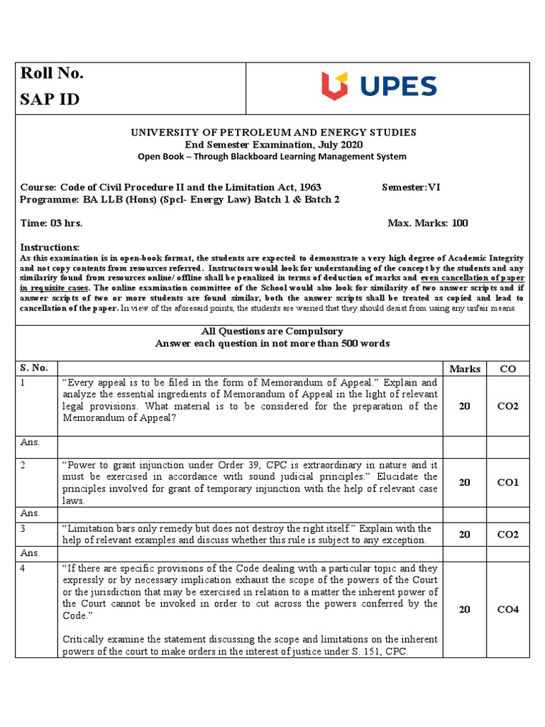 CPC Exam Paper July 2020 | PDF | Jurisdiction | Constitutional Law