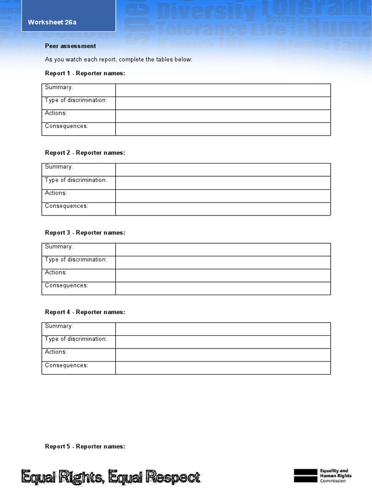 Peer Assessment: Worksheet 26a | PDF
