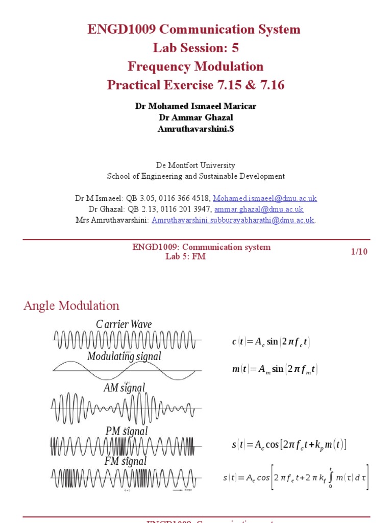 ENGD1009 Communication System Lab Session: 5 Frequency Modulation ...