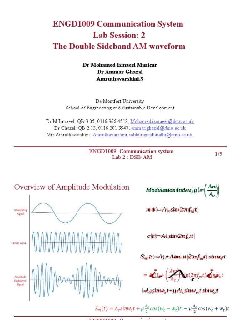ENGD1009 Communication System Lab Session: 2 The Double Sideband AM ...
