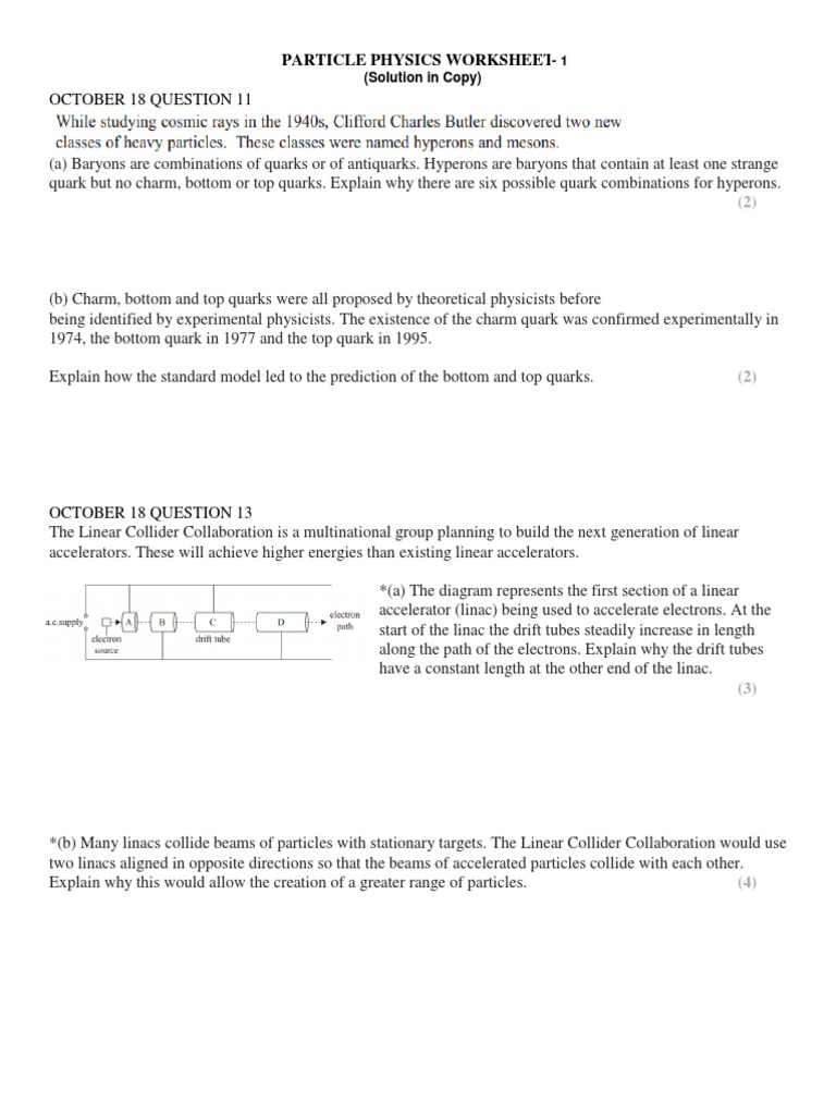 Particle Physics Worksheet 1 | PDF | Quark | Electron
