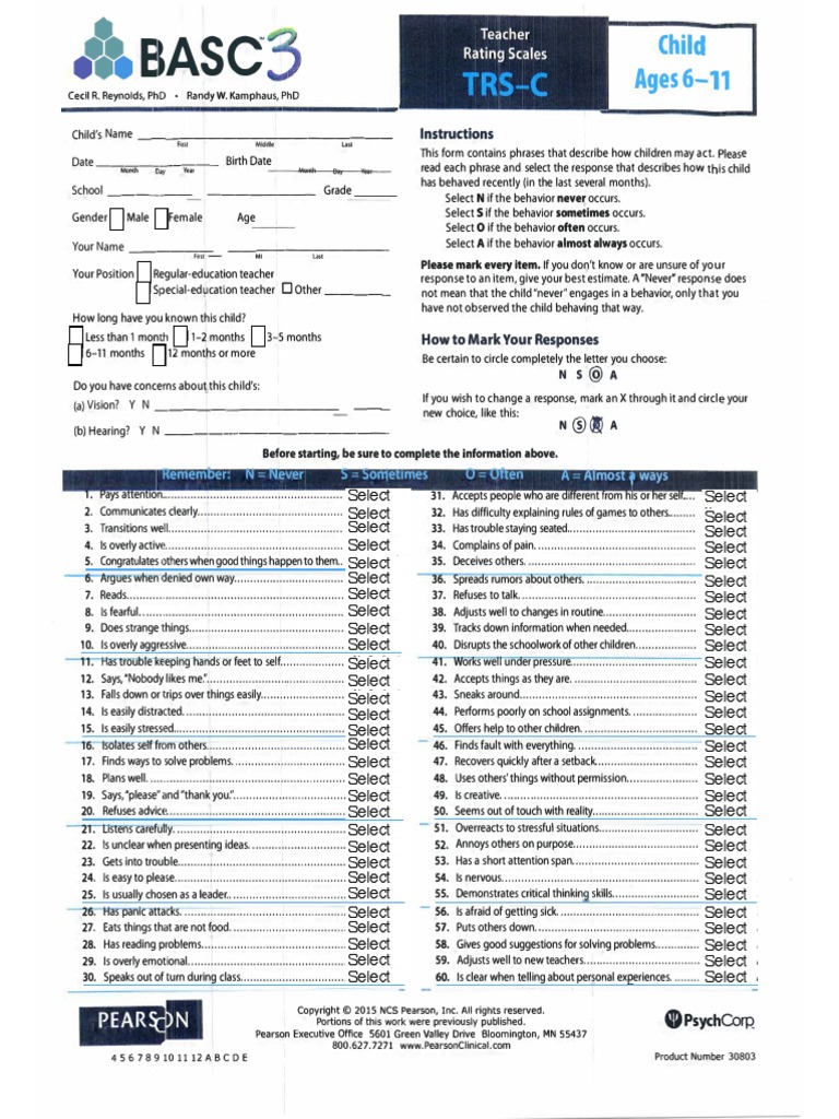 Editable BASC 3 TRS-C 6-11 | PDF