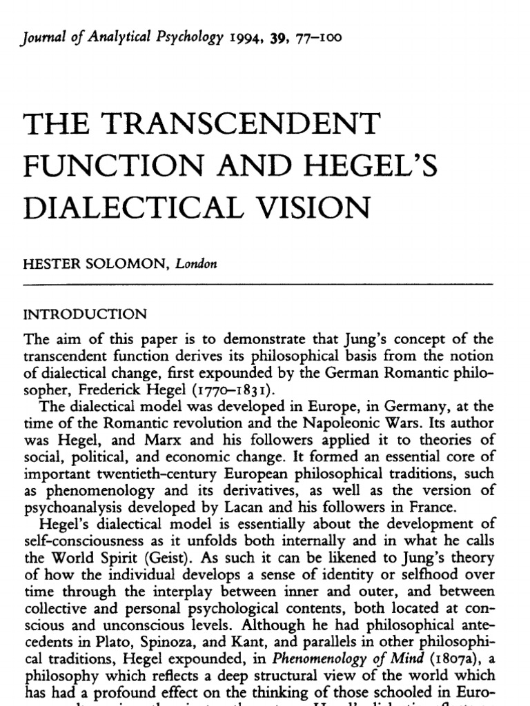 The Transcendent Function and Hegel's Dialectical Vision | Georg ...