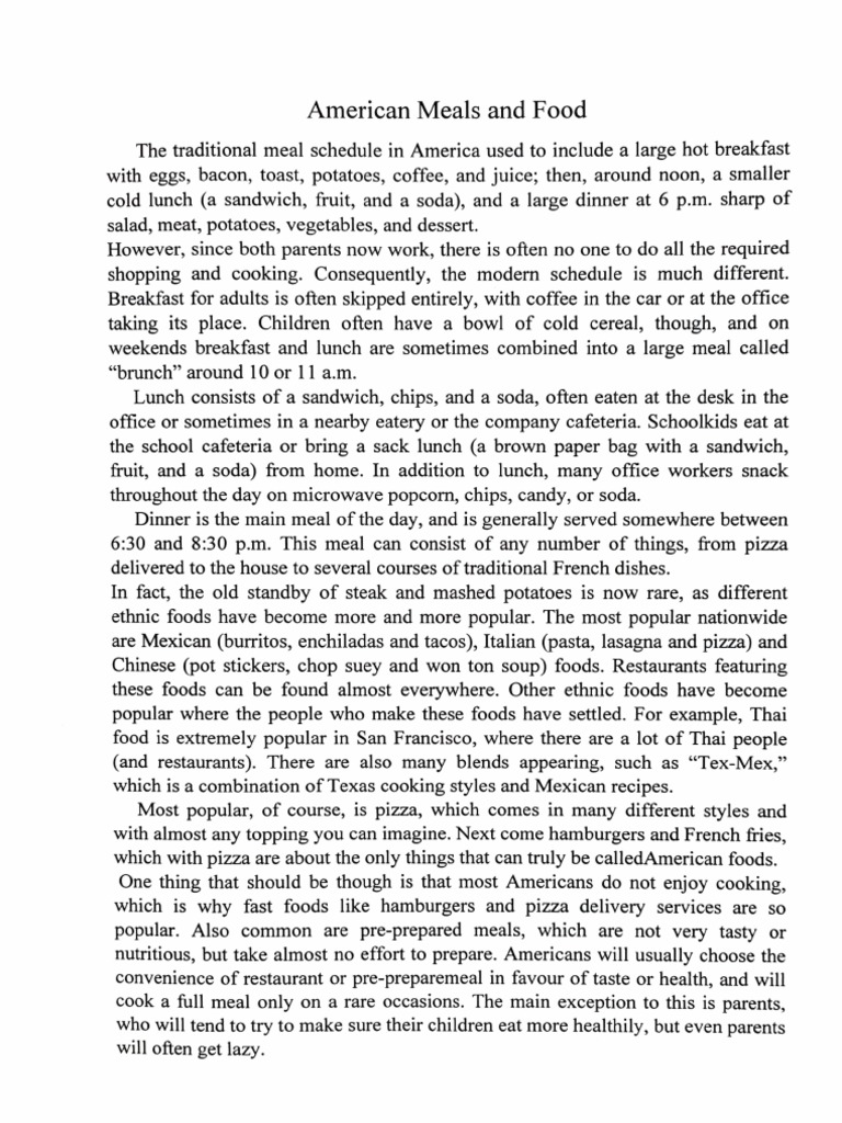 American Meals and Food | PDF | Lunch | Meal