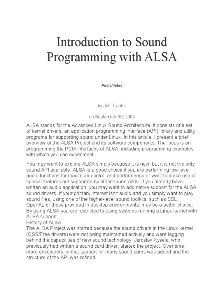 An Introduction To Programming Digital Audio With The Advanced Linux Sound Architecture Alsa 6706