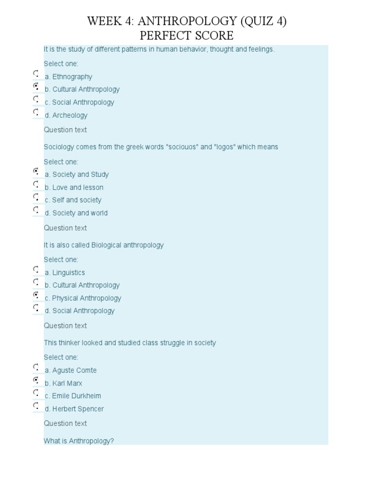 Week 4: Anthropology (Quiz 4) Perfect Score: Question Text | PDF